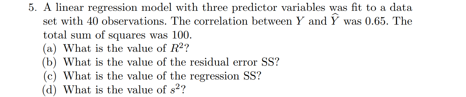 Solved 5. A linear regression model with three predictor | Chegg.com
