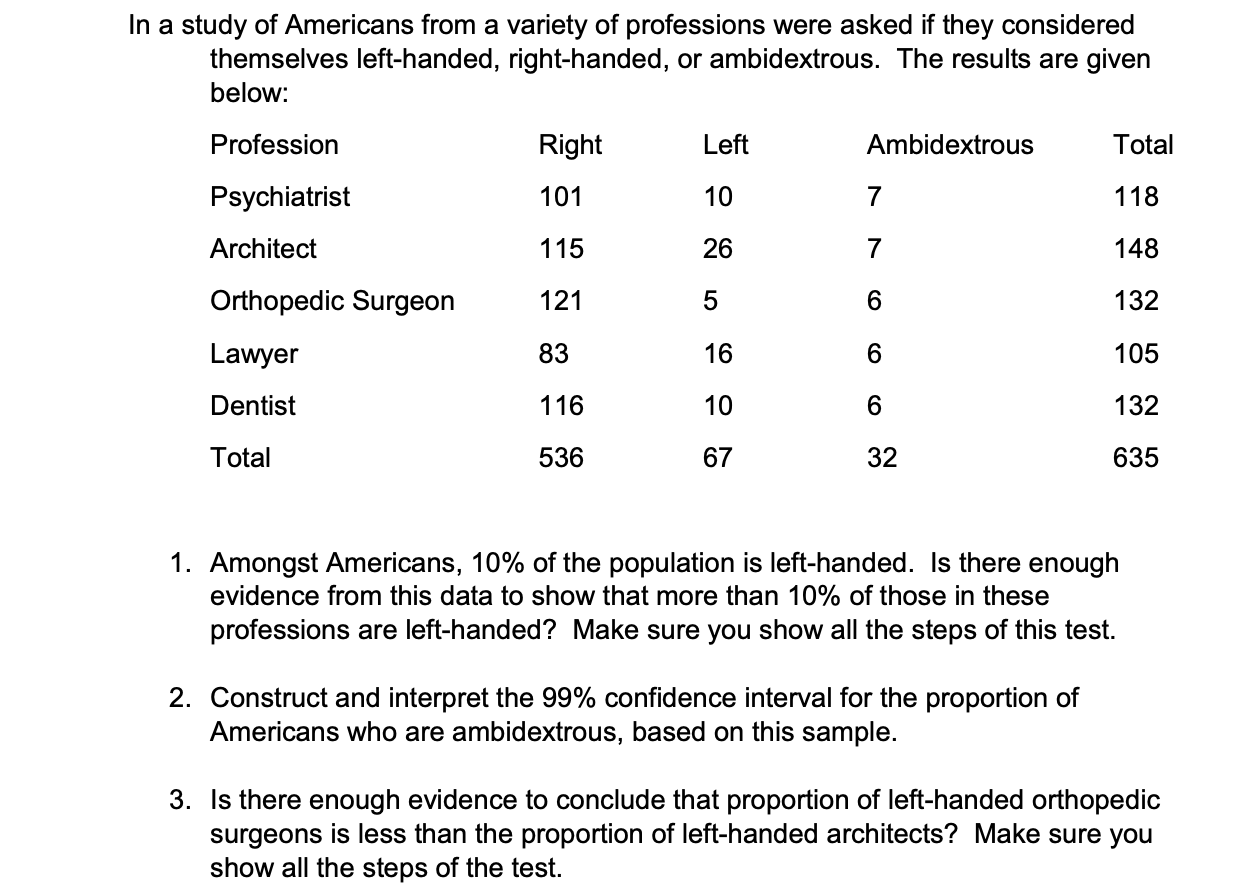 Solved In a study of Americans from a variety of professions | Chegg.com