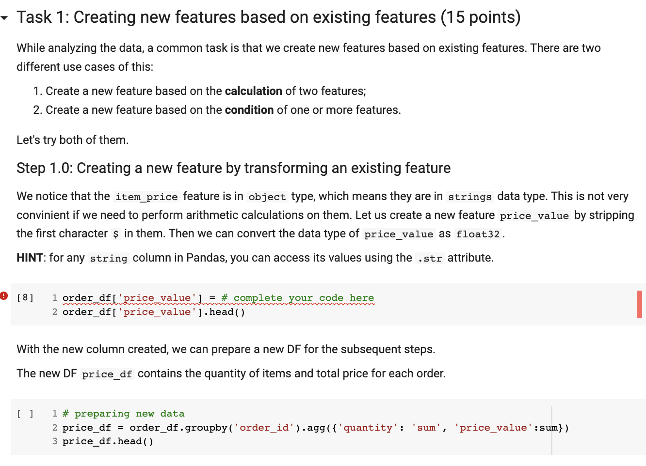 Task 1: Creating new features based on existing | Chegg.com