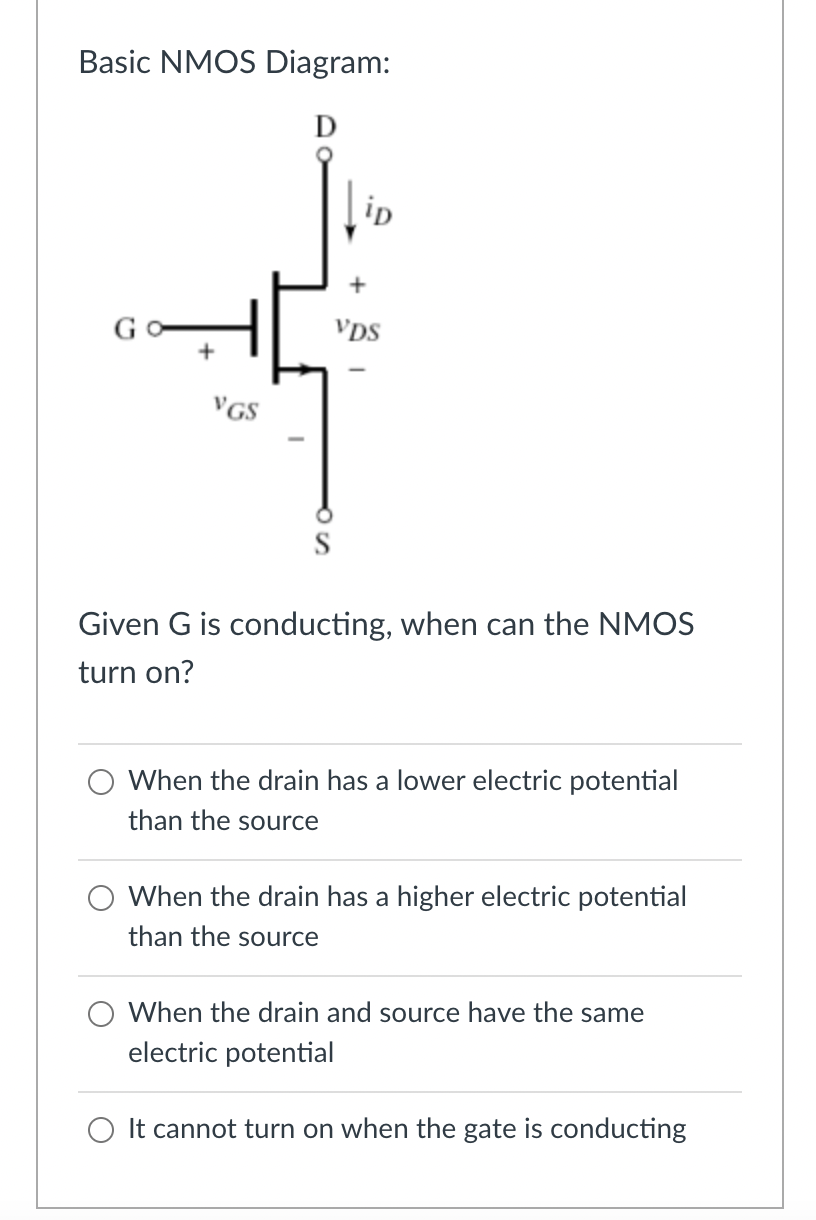 Solved Basic NMOS Diagram: Given G is conducting, when can | Chegg.com