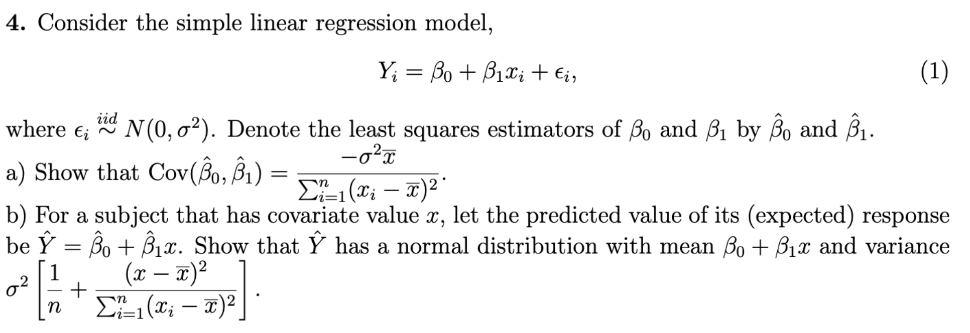 Solved 4. Consider the simple linear regression model, | Chegg.com