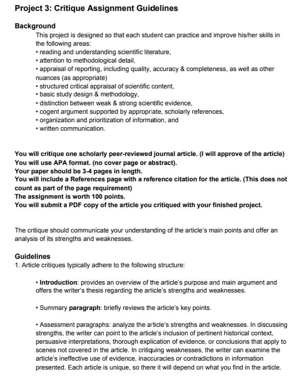 Project 3: Critique Assignment Guidelines Background | Chegg.com