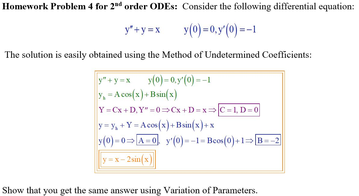 Solved Homework Problem 4 for 2nd order ODES: Consider the | Chegg.com