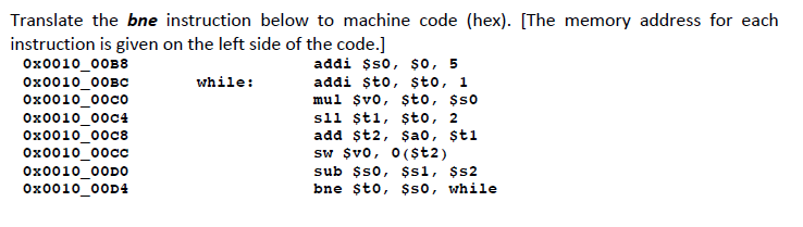 Solved Translate the bne instruction below to machine code | Chegg.com