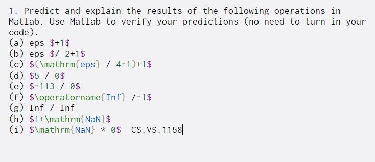 Solved 1. Predict and explain the results of the following | Chegg.com