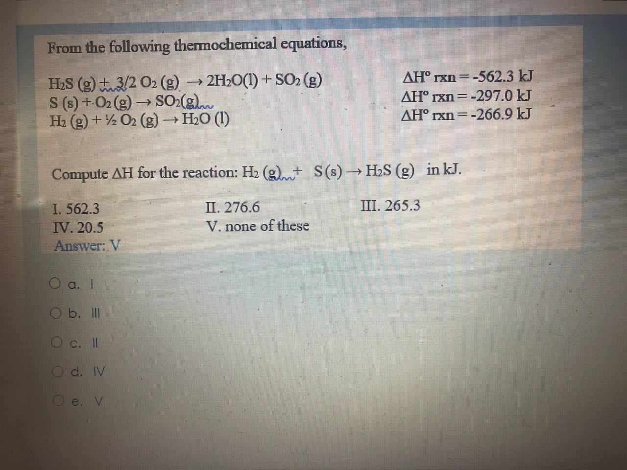 Solved From the following thermochemical equations, -> H2S | Chegg.com