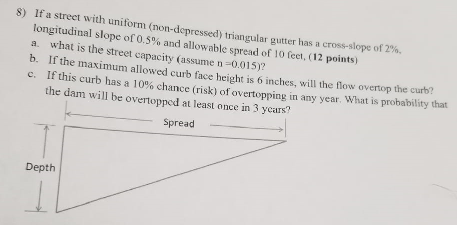 8) If a street with uniform (non-depressed) | Chegg.com