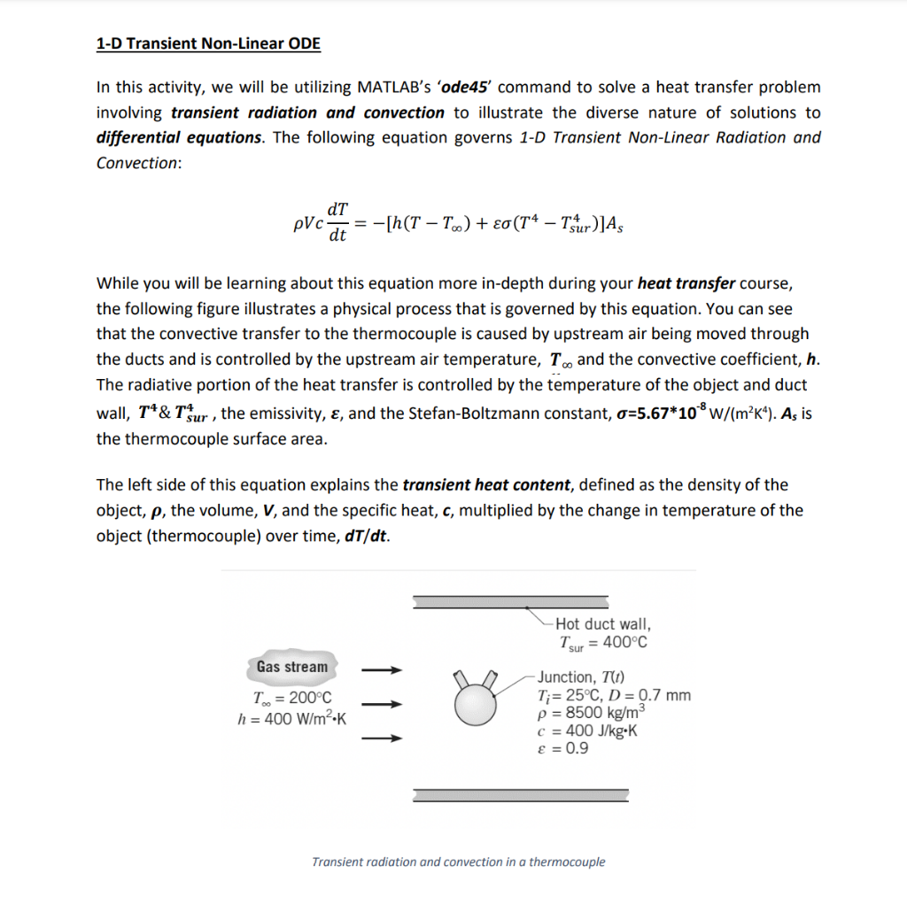 Solved 1-D Transient Non-Linear ODE In this activity, we | Chegg.com