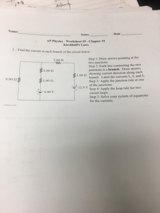 Solved Name: Score Date AP Physics - Worksheet #5- Chapter | Chegg.com