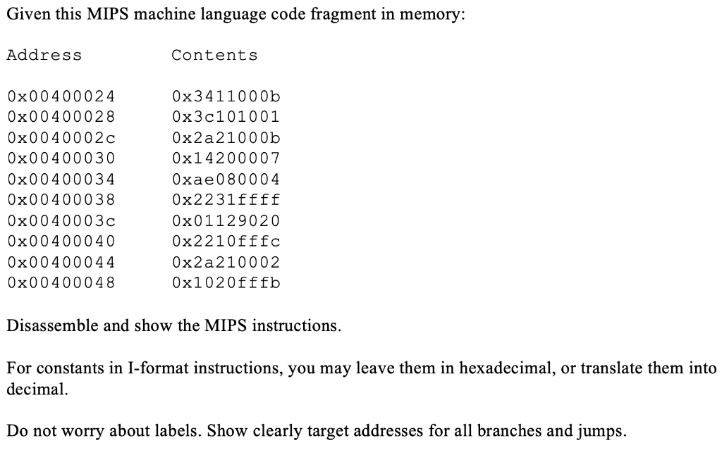 Solved Given this MIPS machine language code fragment in | Chegg.com