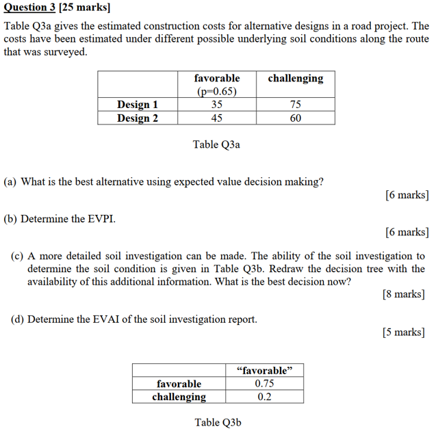 Question 3 [25 marks] Table Q3a gives the estimated | Chegg.com