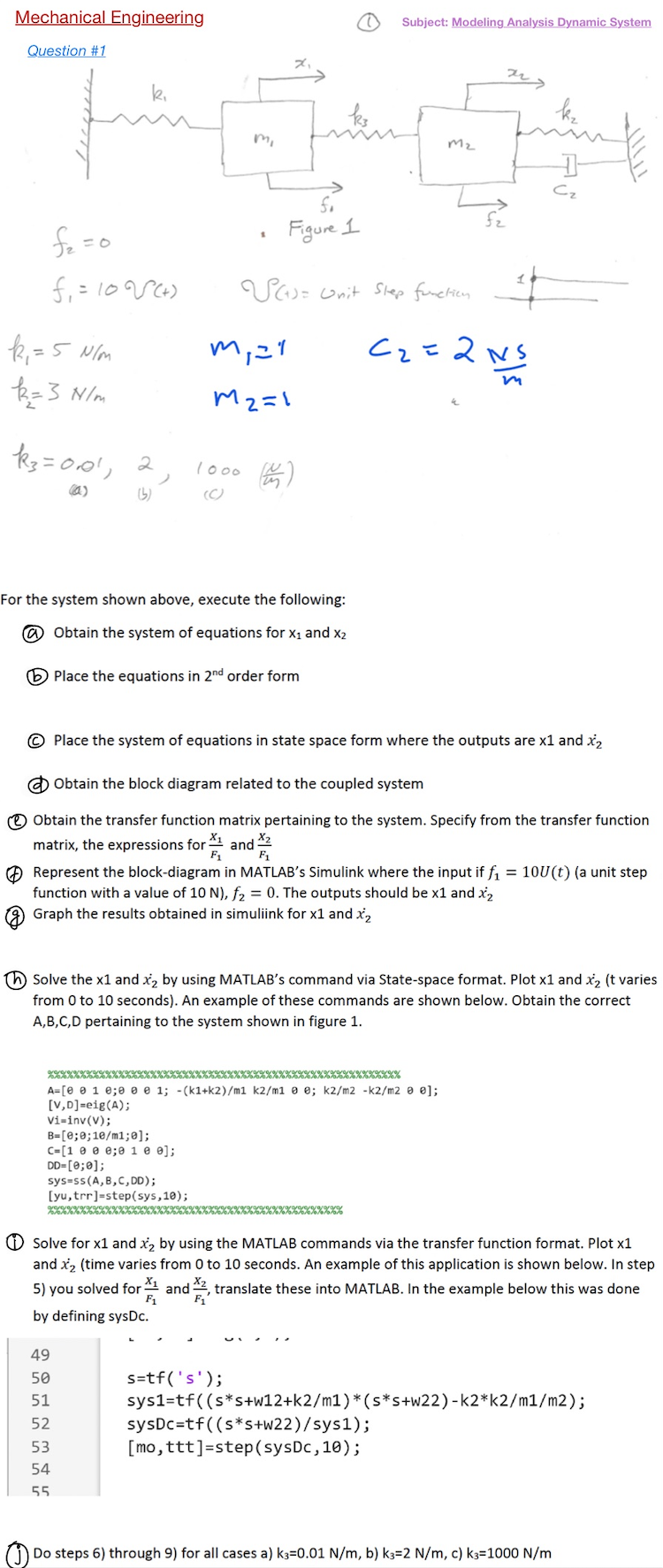 Mechanical Engineering (1) Subject: Modeling Analysis | Chegg.com