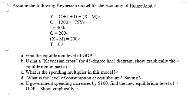 Solved 5. Assume the following Keynesian model for the | Chegg.com