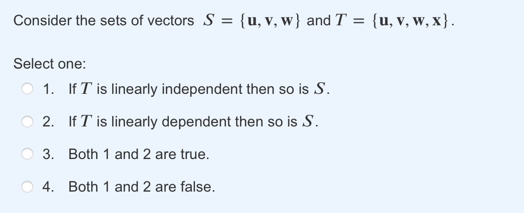 Solved Let A = span(u, v) and B = span(u, v, w). Which | Chegg.com