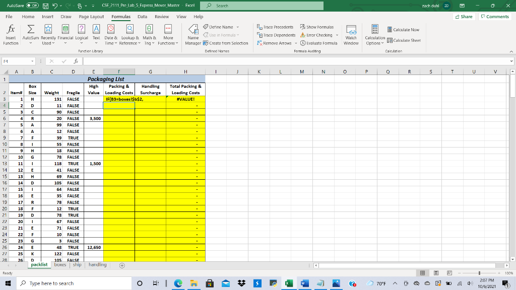 1. Determine the Packaging and Loading costs in | Chegg.com