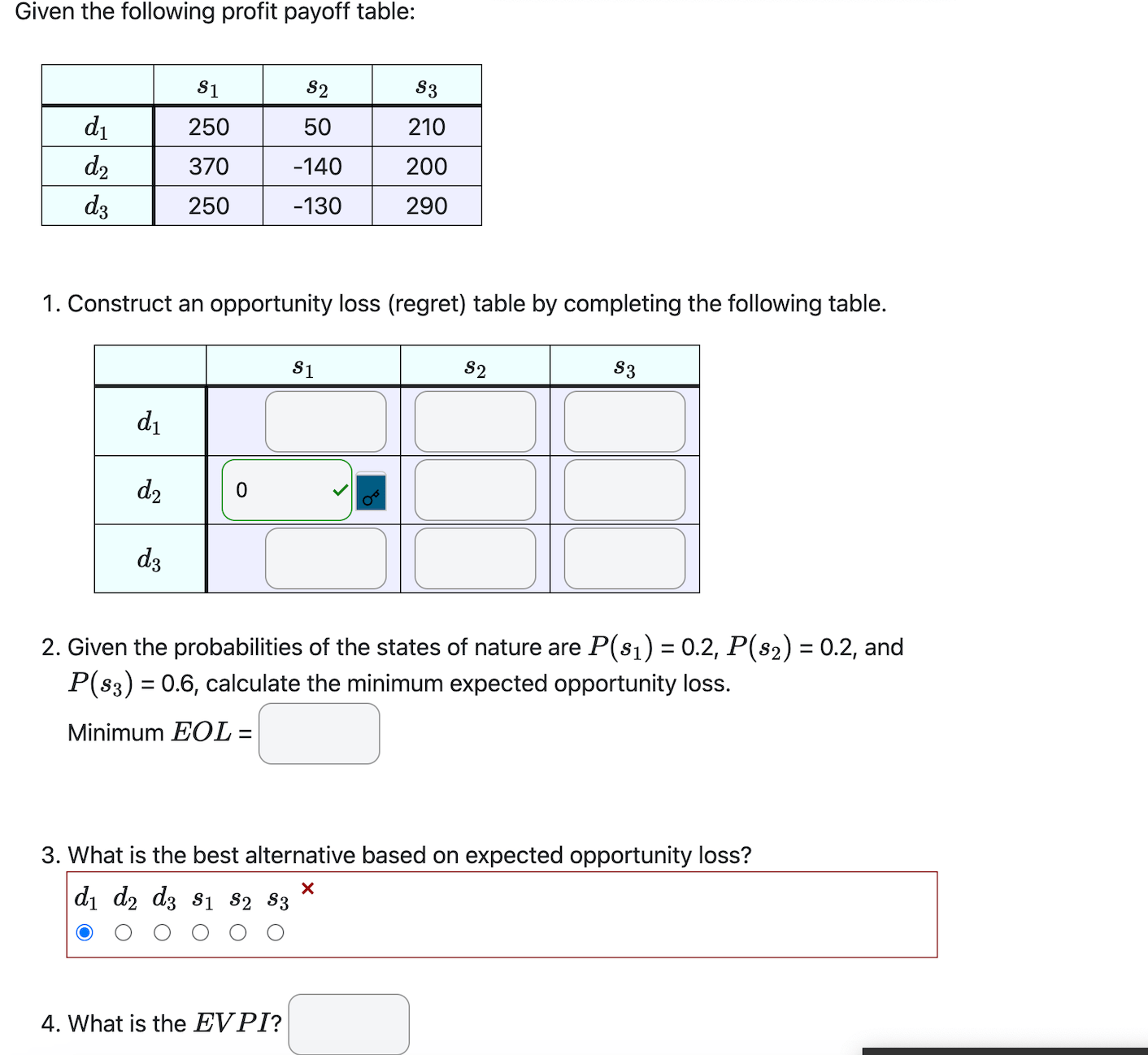 Solved Given the following profit payoff table:Construct an | Chegg.com
