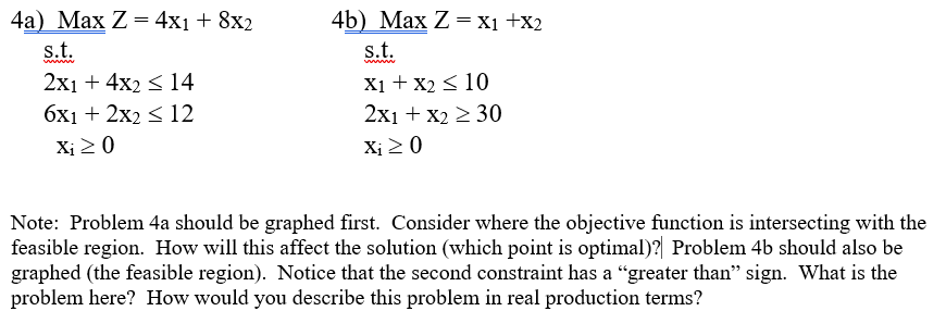 Solved 4a) Max Z = 4x1 + 8x2 4b) Max Z = X1 +X2 s.t. s.t. | Chegg.com