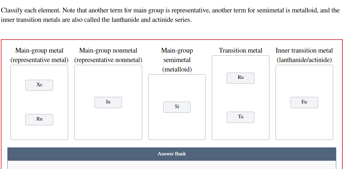 Solved Classify each element. Note that another term for | Chegg.com