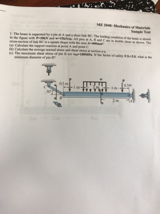 Solved ME 2040: Mechanics of Materials Sample Test 1. The | Chegg.com