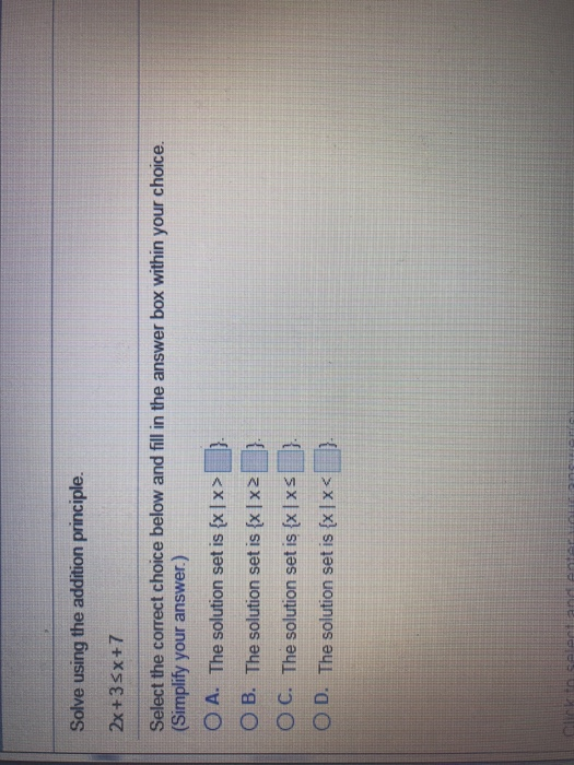 Solved Solve using the addition principle. 2x+35x+7 Select | Chegg.com