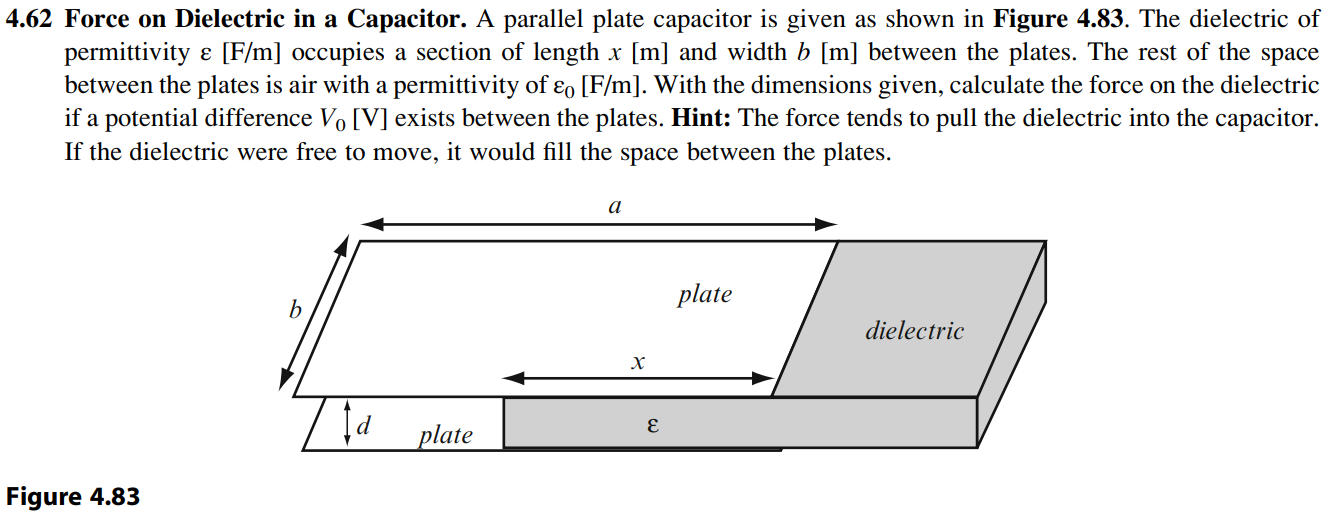 Solved 4.62 Force on Dielectric in a Capacitor. A parallel | Chegg.com