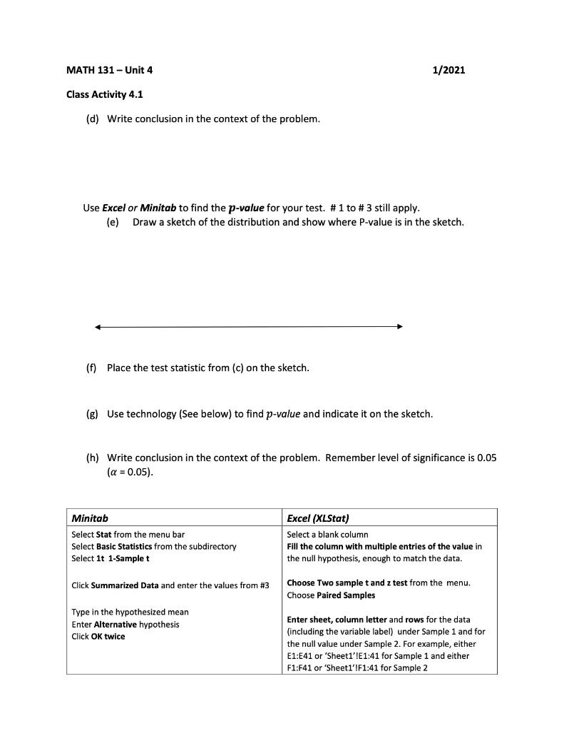 Solved MATH 131 - Unit 4 1/2021 Class Activity 4.1 (d) Write | Chegg.com