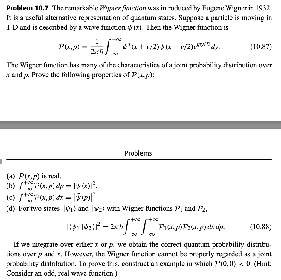 Solved Problem 10 7 The Remarkable Wigner Function Was