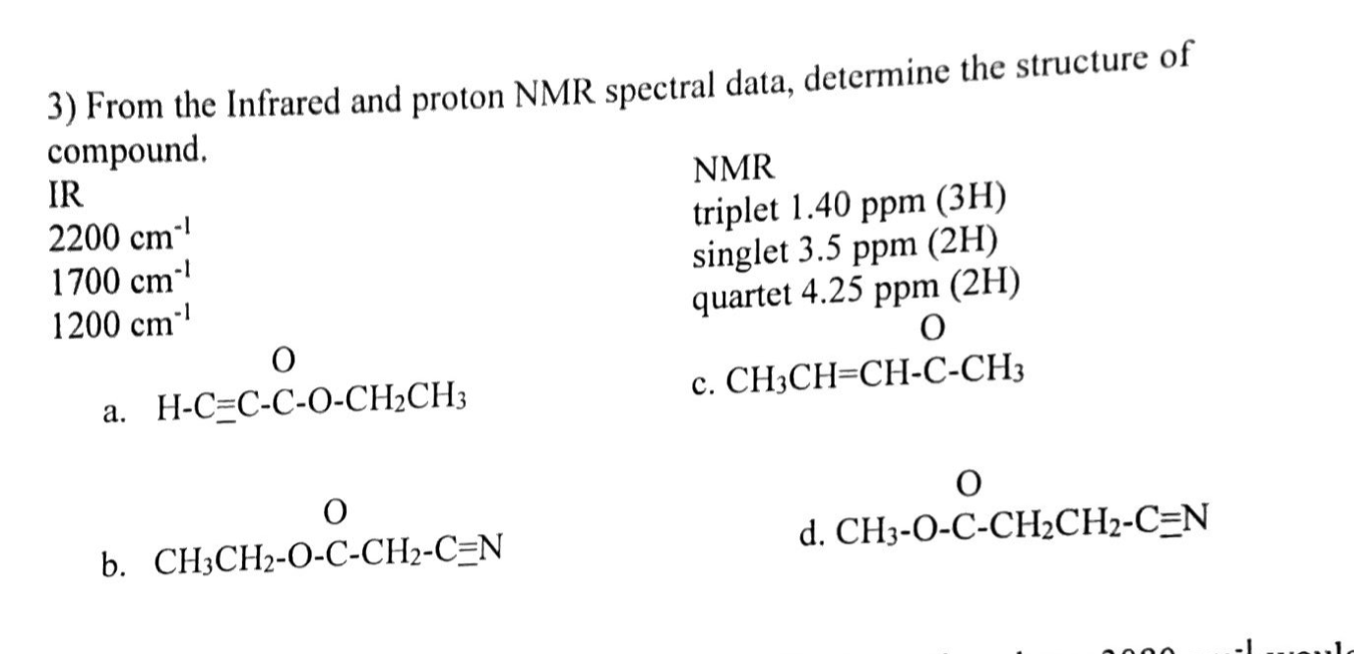 [Solved]: 3) From the Infrared and proton NMR spectral dat