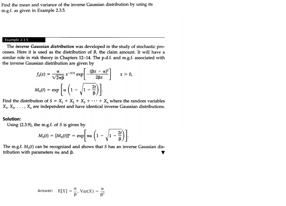 Solved Find the mean and variance of the inverse Gaussian | Chegg.com