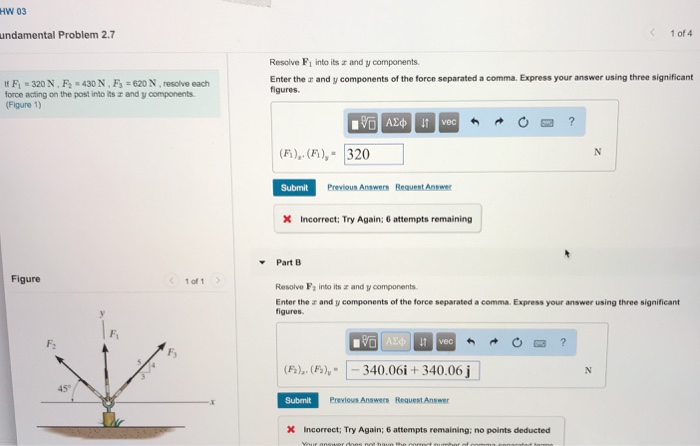 Solved HW 03 undamental Problem 2.7 1 of 4 Resolve Fi into | Chegg.com