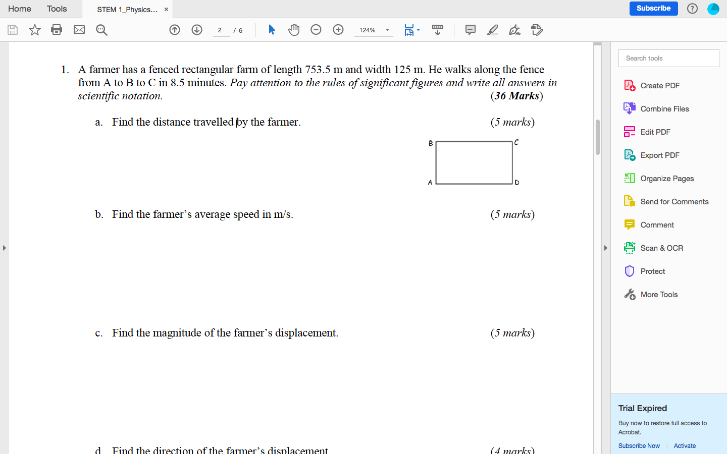 Solved 1. A farmer has a fenced rectangular farm of length | Chegg.com