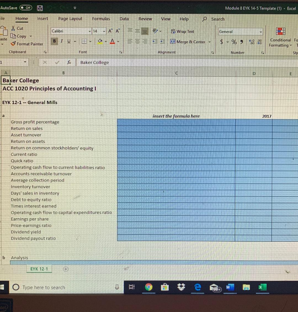 AutoSave off Module 8 EYK 14-5 Template (1) - Excel | Chegg.com