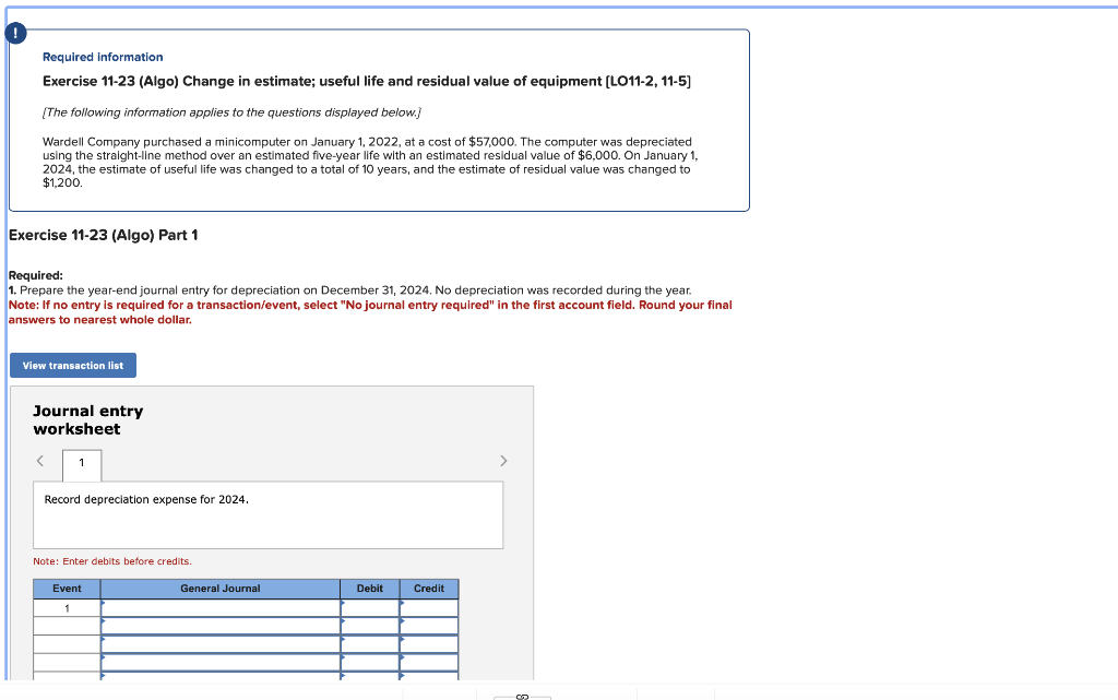 Solved Required information Exercise 11-23 (Algo) Change in | Chegg.com