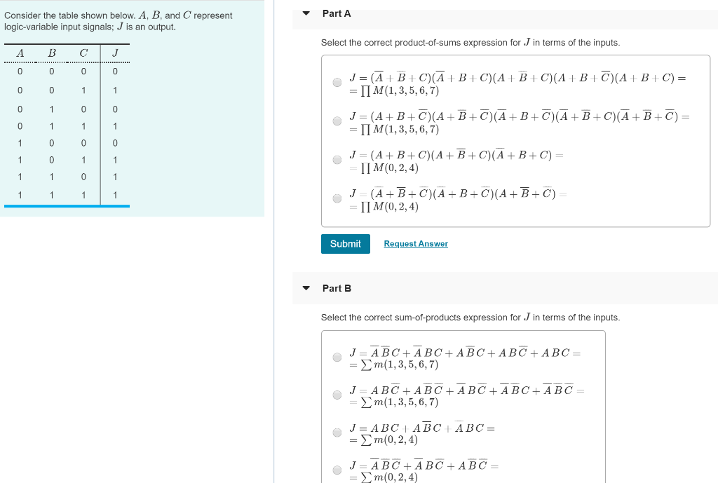 Solved Part A Consider the table shown below. A, B, and C | Chegg.com