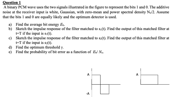 Question 1 A binary PCM wave uses the two signals | Chegg.com