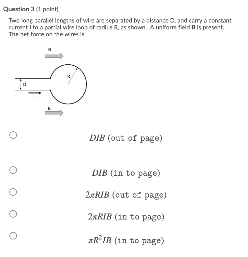 Solved Question 3 (1 point) Two long parallel lengths of | Chegg.com