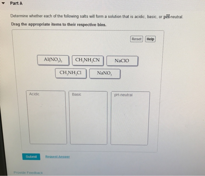 Solved Part A Determine whether each of the following salts | Chegg.com
