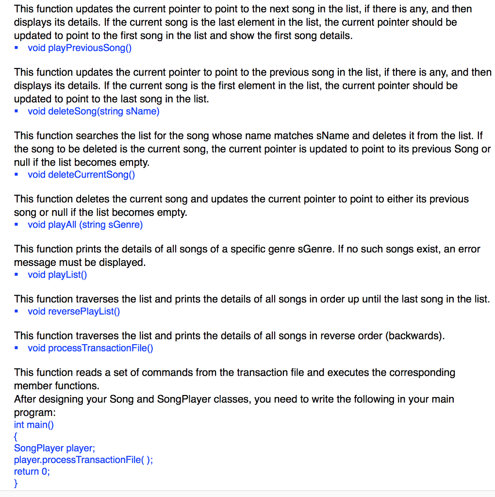 Write a program that manages songs playlists in media | Chegg.com