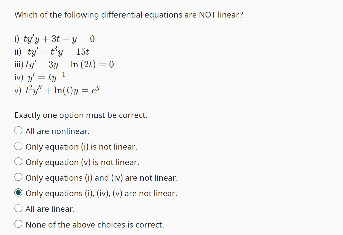 Solved Which of the following differential equations are NOT | Chegg.com