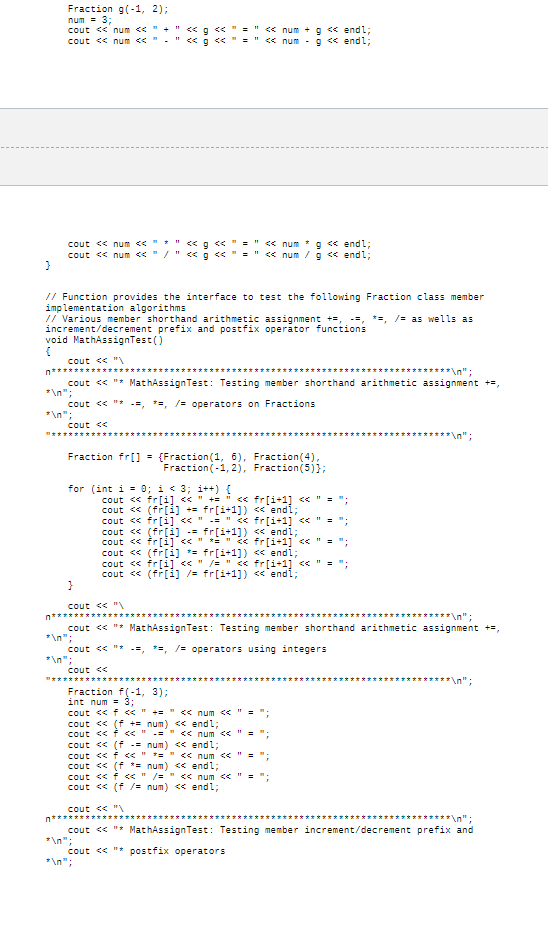 Solved Project 2 - Fraction class with operator overloading | Chegg.com