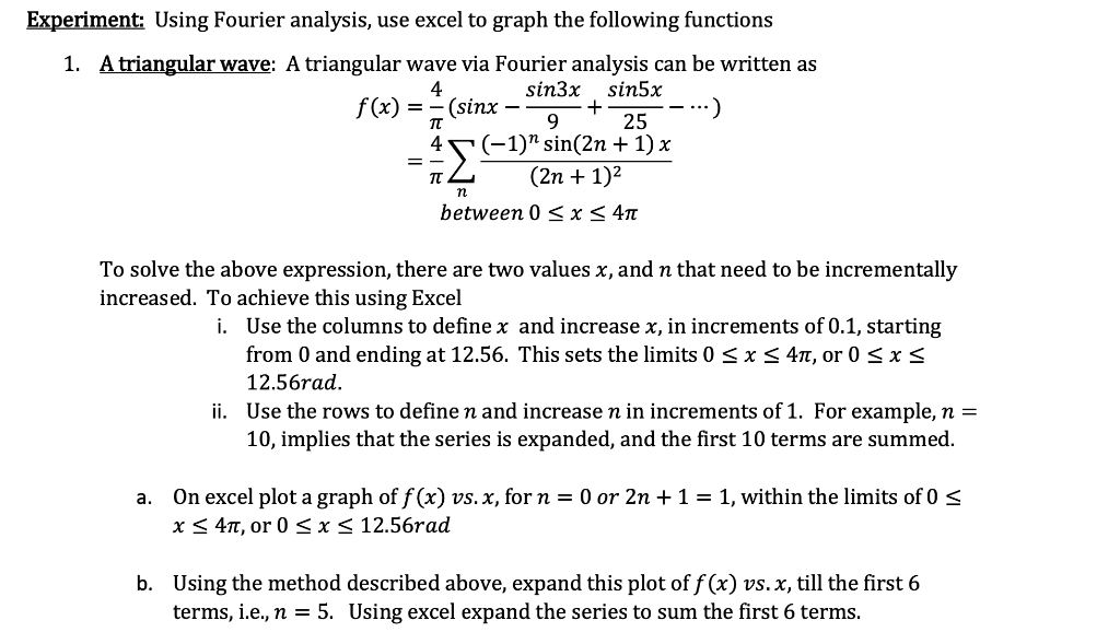 Solved Experiment: Using Fourier analysis, use excel to | Chegg.com