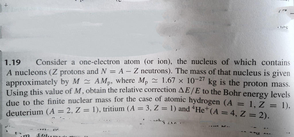 Solved 1 19 Consider A One Electron Atom Or Ion The