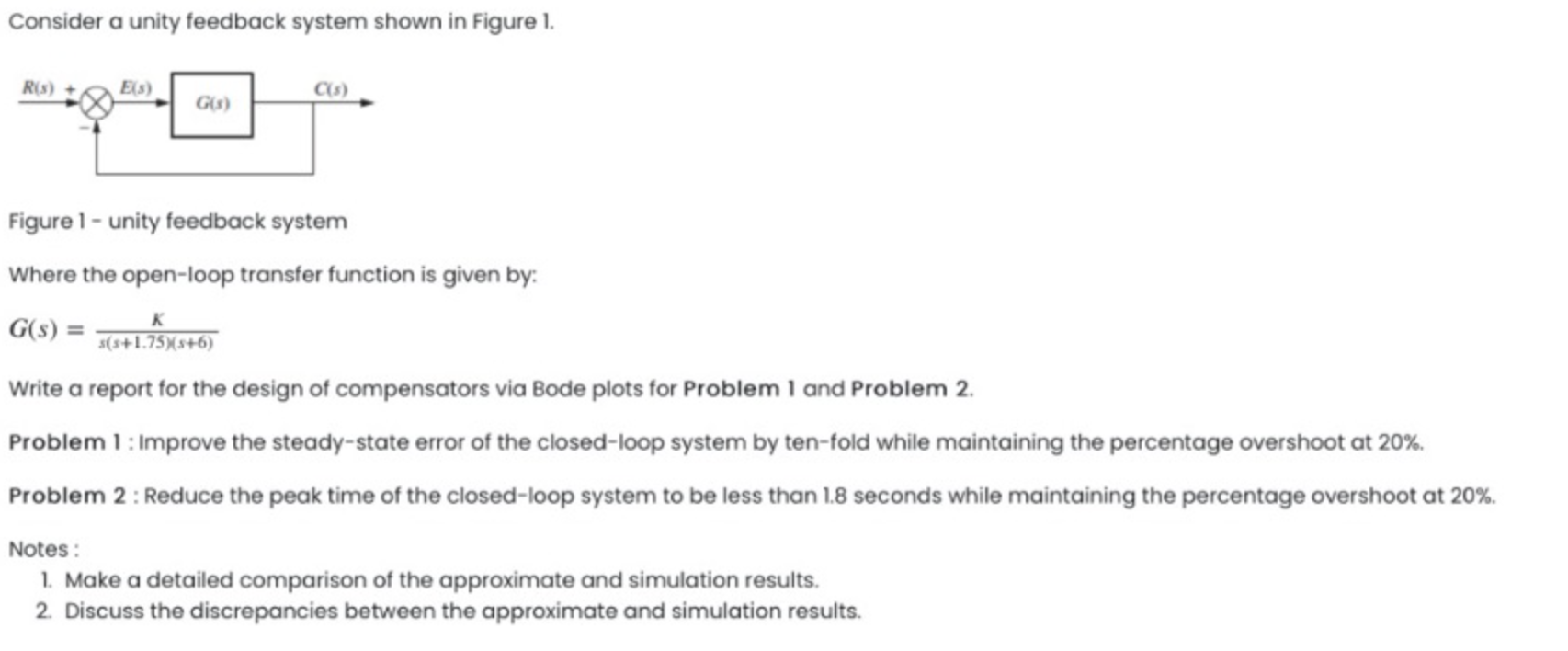 Solved Consider a unity feedback system shown in Figure 1. | Chegg.com