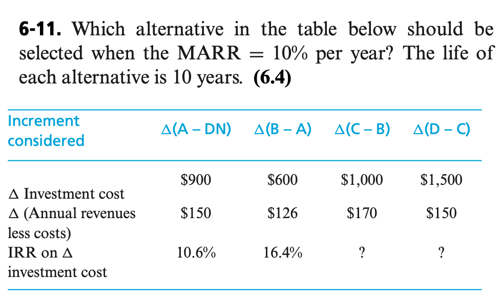 Solved 6-11. Which alternative in the table below should be | Chegg.com
