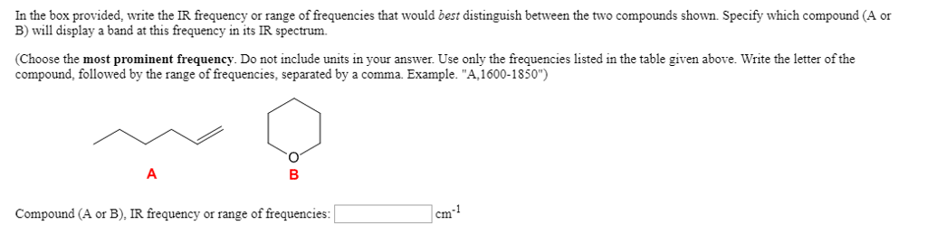 Solved In the box provided, write the IR frequency or range | Chegg.com