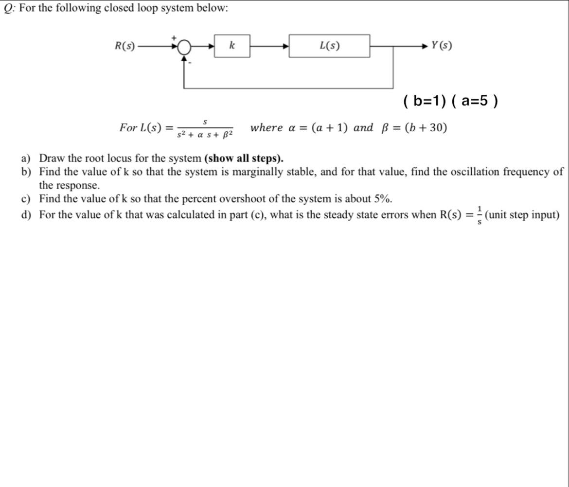 Solved Q: For the following closed loop system below: R(S) k | Chegg.com