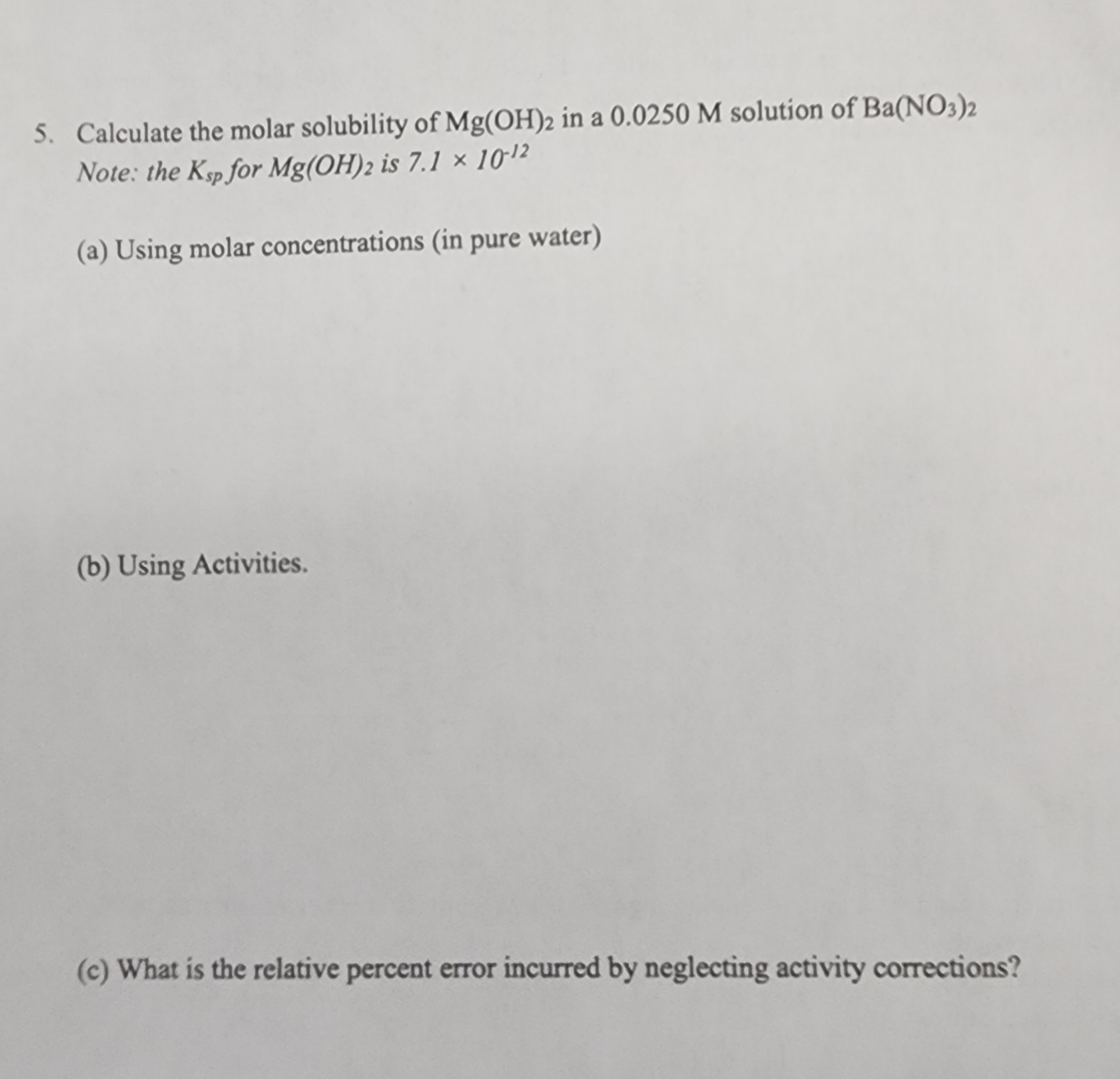 Solved Calculate the molar solubility of Mg(OH)2 in a | Chegg.com