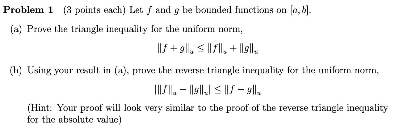 Solved Problem 1 (3 points each) Let f and g be bounded | Chegg.com
