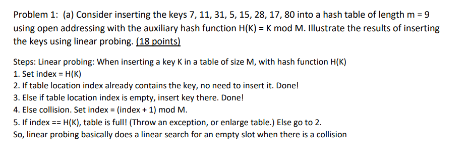 Solved Problem 1: (a) Consider inserting the keys | Chegg.com Solved Problem 1: (a) Consider inserting the keys | Chegg.com