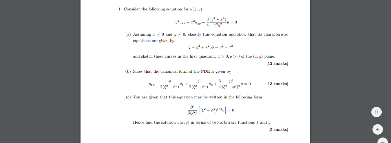 Solved 1. Consider the following equation for u(x, y) yux- | Chegg.com